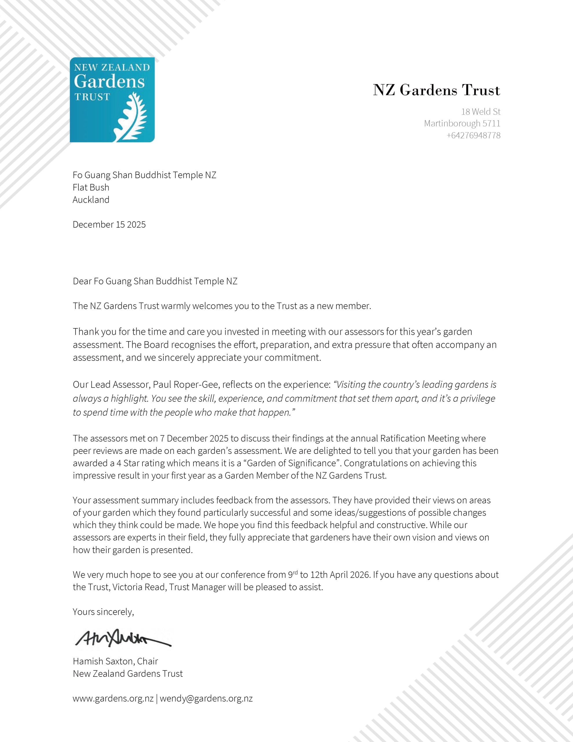 FGS Auckland Awarded Four-Star Garden Rating A Space Where Culture ...